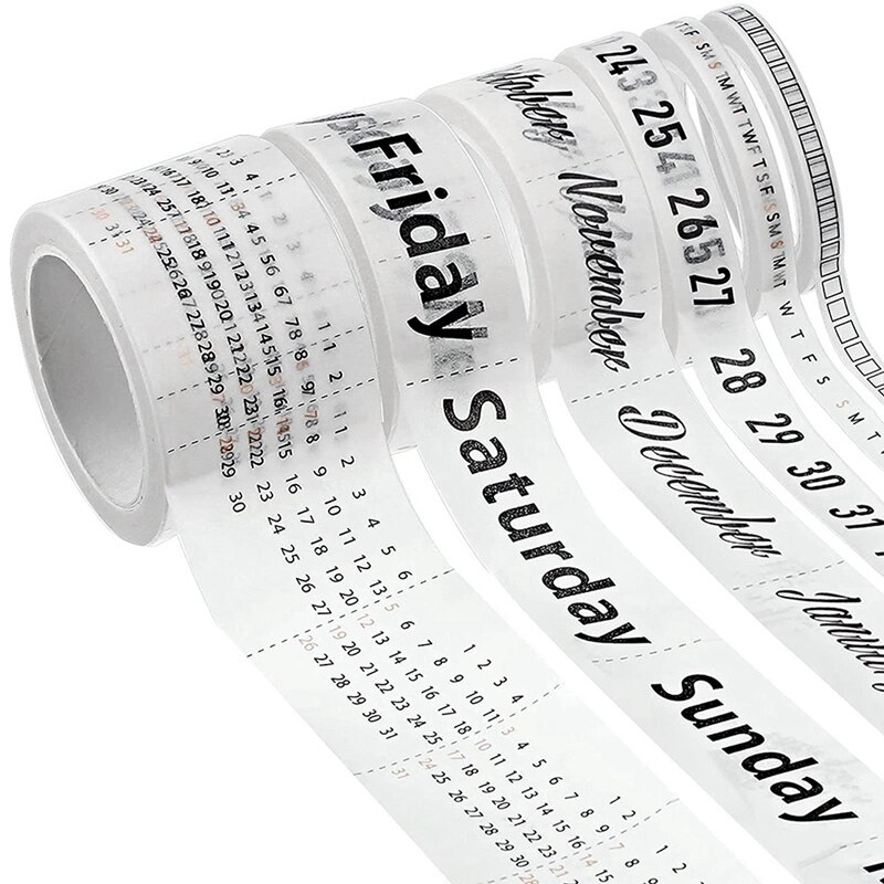 6 Rolls Washi Tape Set Kalender Dag Week Maand Num... – Vicedeal