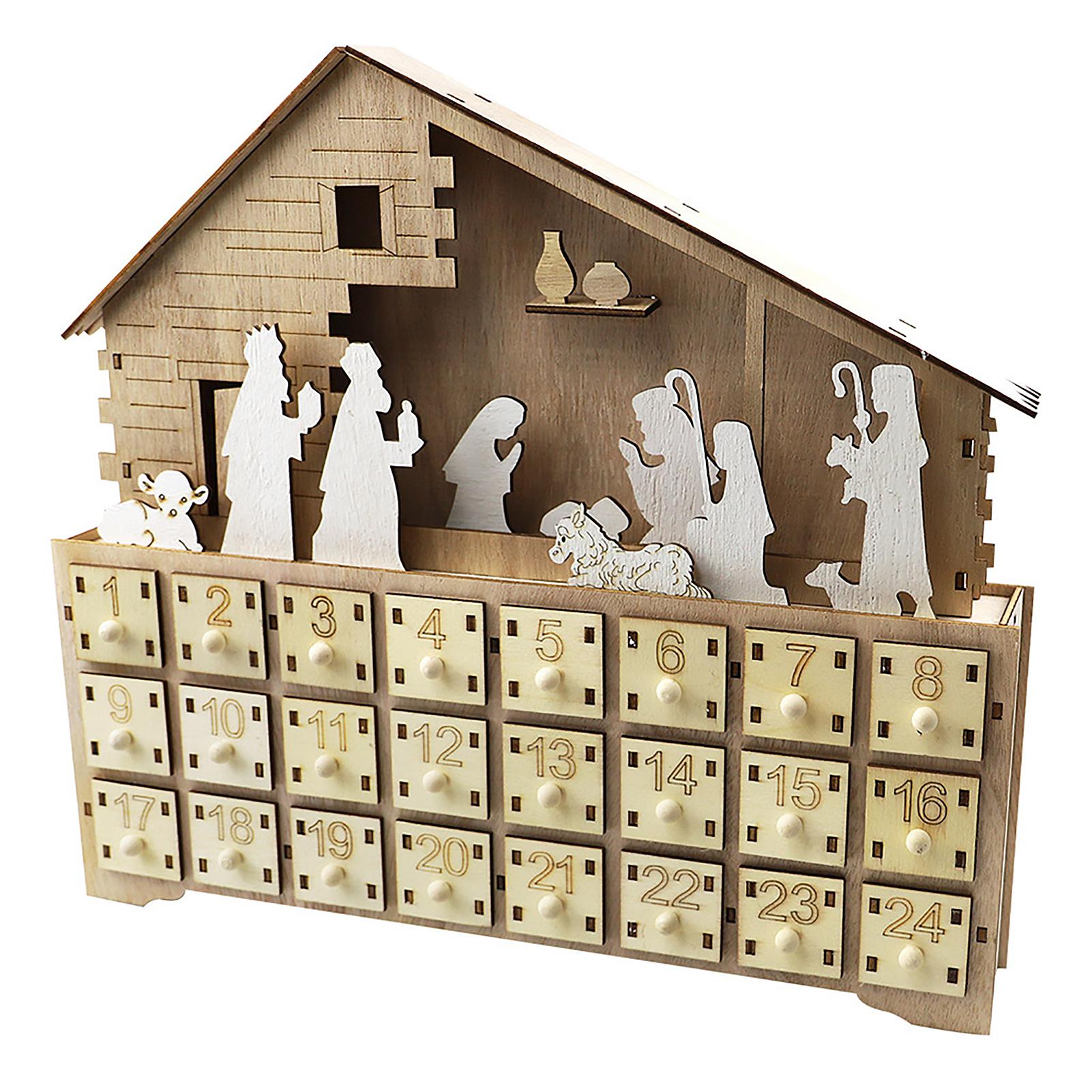 Wooden Christmas LED light calendar cabinet Jesus ... – Grandado