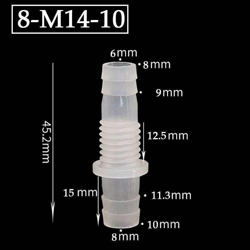 10Pcs 8~12mm M14~M16 Thread PP Straight Connectors... – Vicedeal