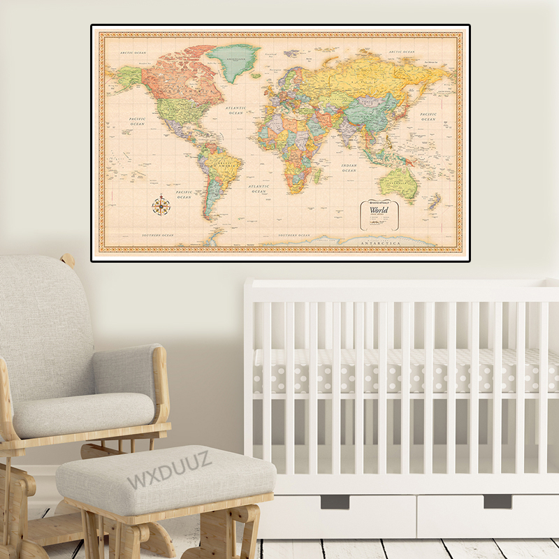 150*100cm The World Map Vintage Non-woven Canvas P... – Grandado