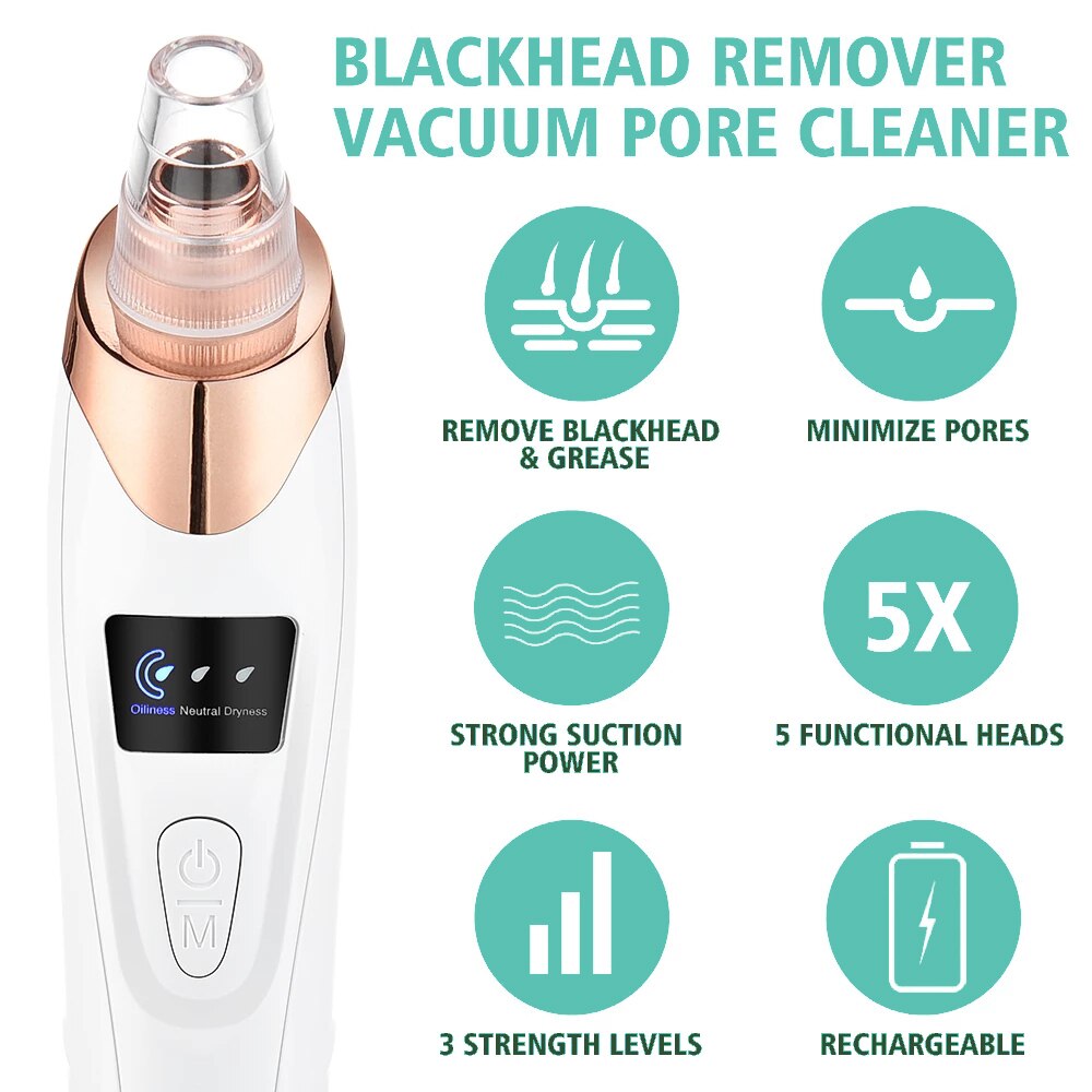 Blackhead Remover Vacuum Acne Suction Pimple Black... – Grandado