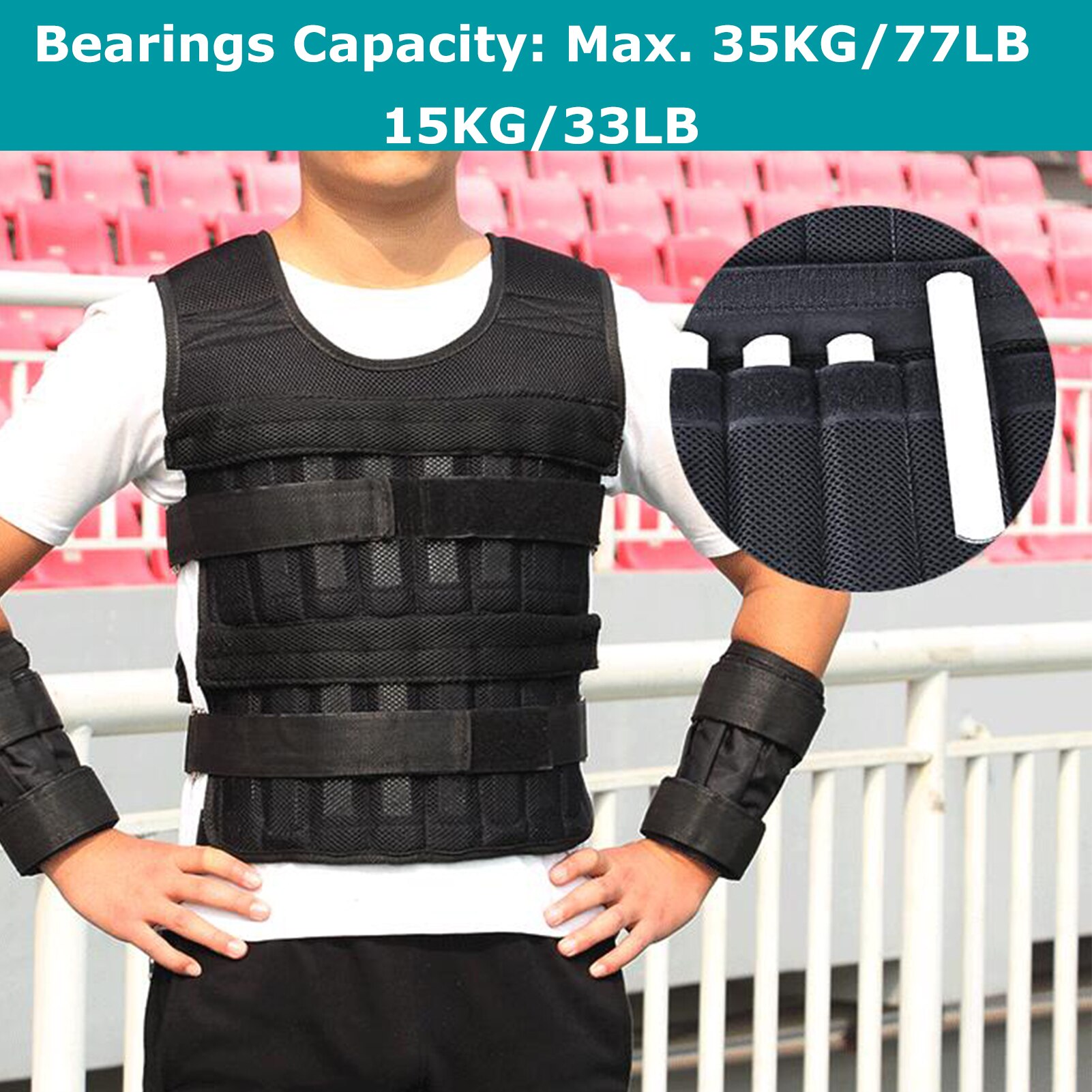 Colete ajustável, 15kg/35kg, exercício de peso, ca... – Vicedeal