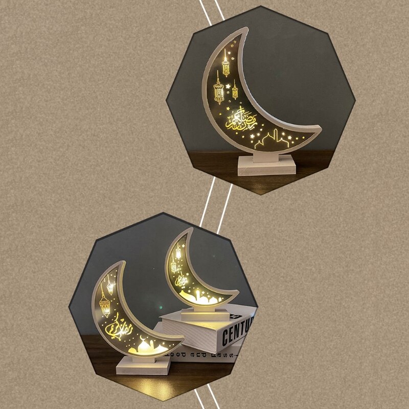 Ramadan Eid Mubarak Decorations Wooden Moon Orname... – Grandado