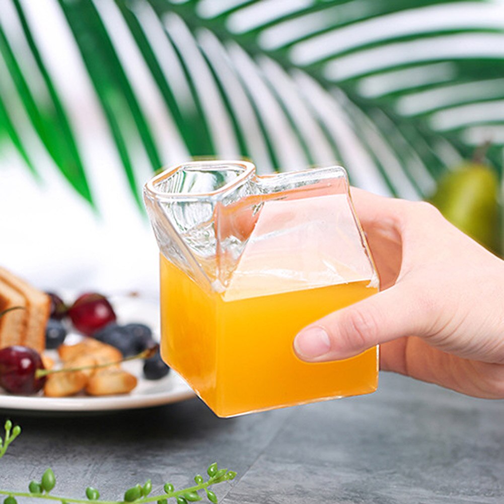 Milk Box Shaped Cup Glass Milk Carton Container Tr... – Grandado