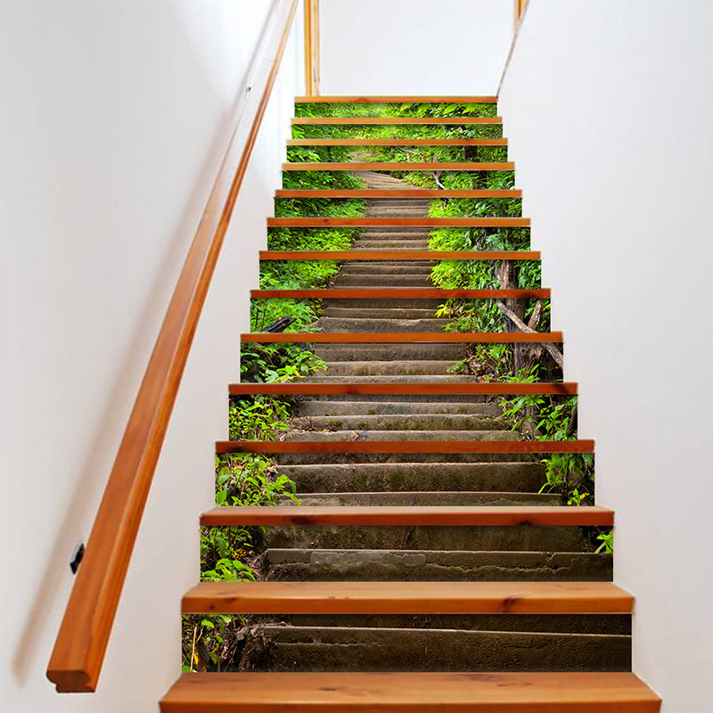 PVC wallpaper Green stone ladder simple 13 pieces ... – Grandado