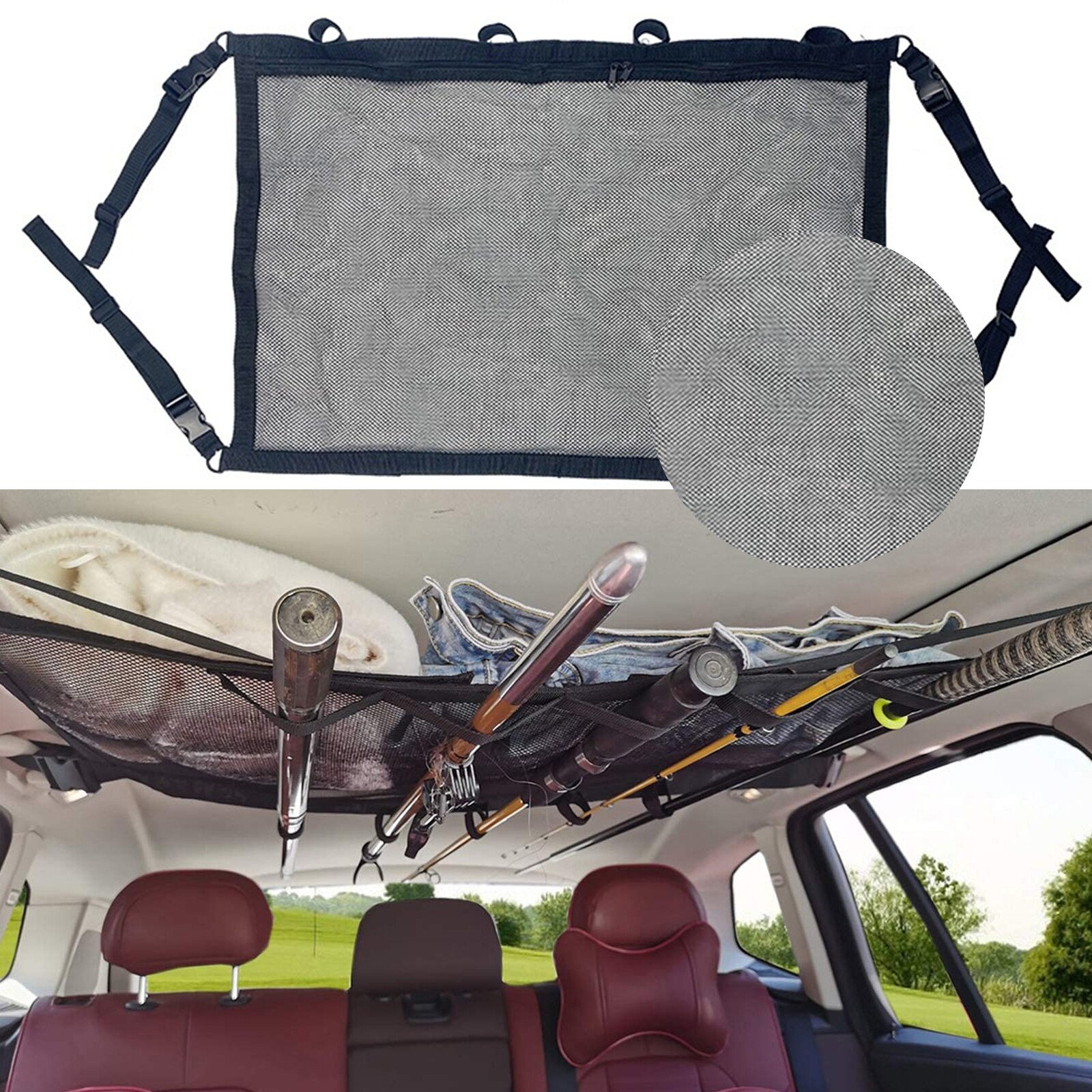 Ceiling Storage Mesh With Fishing Rod Holder Car R... – Grandado