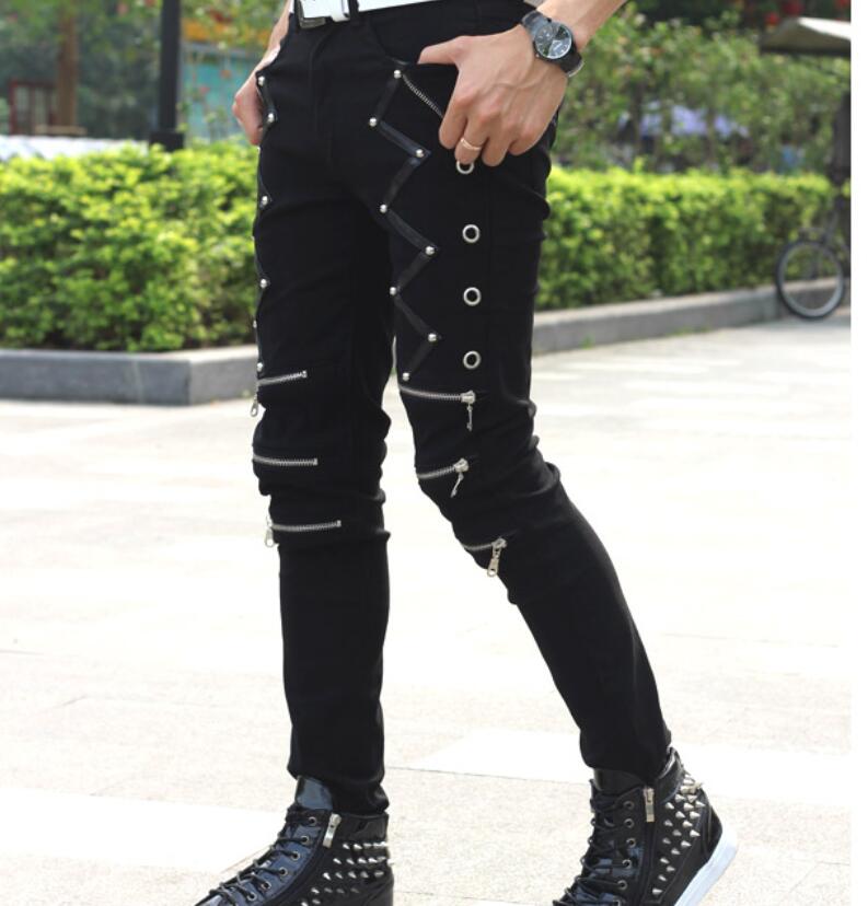 Spring Mens Punk Skinny Pants for Man Cool Cotton ... – Grandado