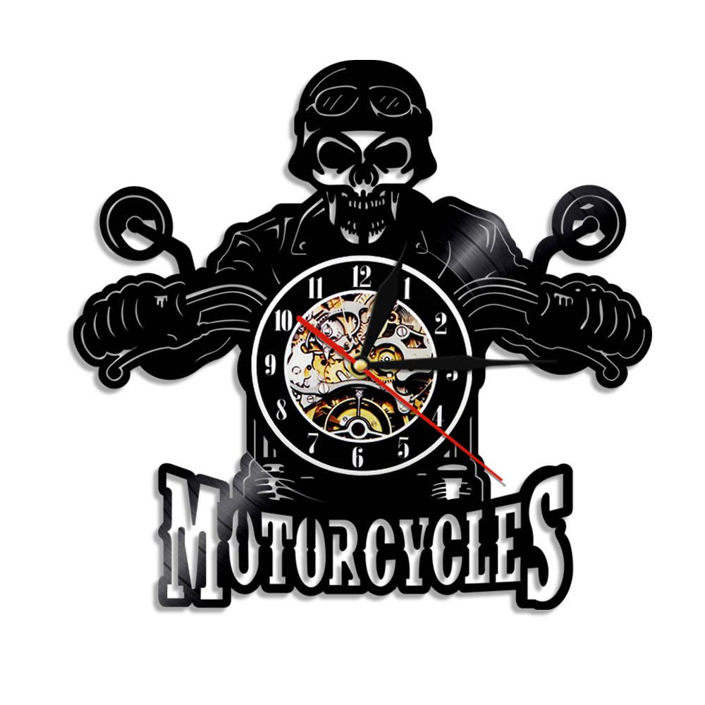 Motorcycle Skull Wall Clock Vintage Vinyl Record W... – Vicedeal