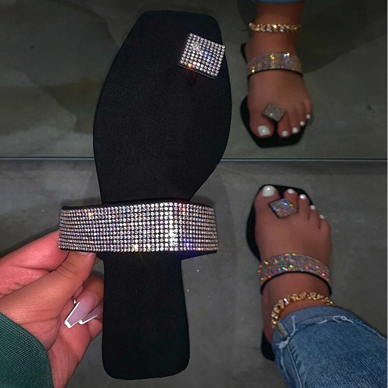 Kvinnor platta tofflor dam clip tå bling kristall ... – Vicedeal