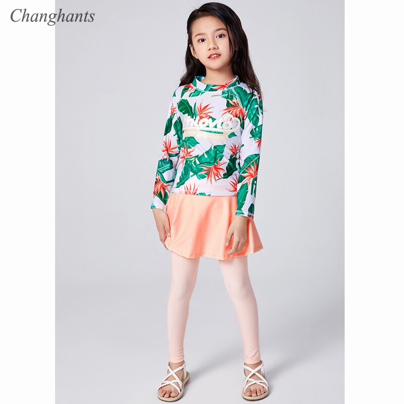 2-12 Y Girls Rash Guards Green Leaves Kids 2 Piece... – Grandado