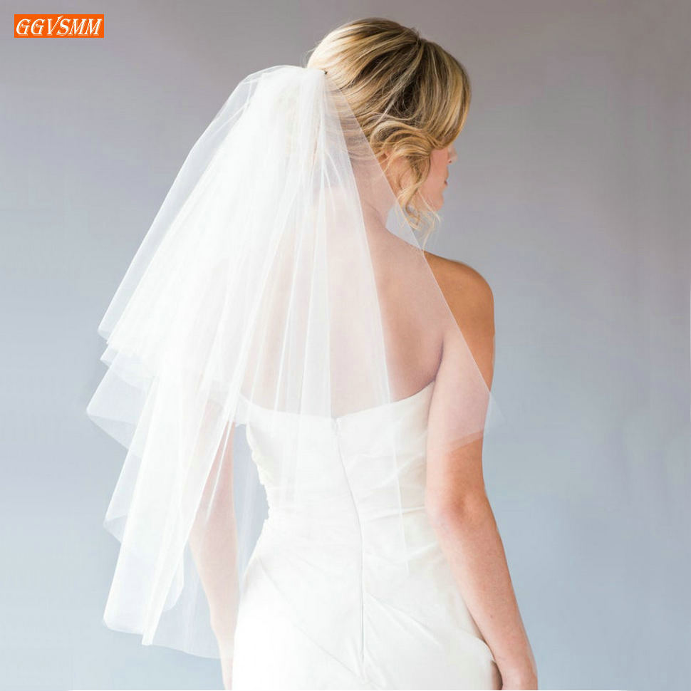 In Stock Purdah Short Wedding Veil Ivory Cheap Two... – Grandado