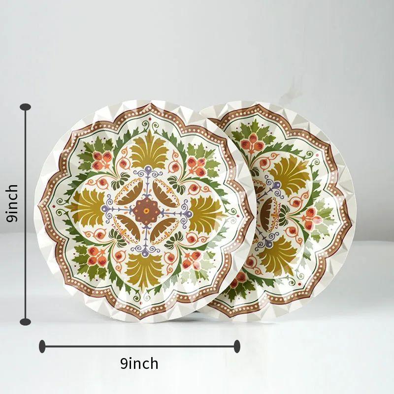 Round Bohemia Pattern Paper Plates 9inch Disposabl... – Vicedeal