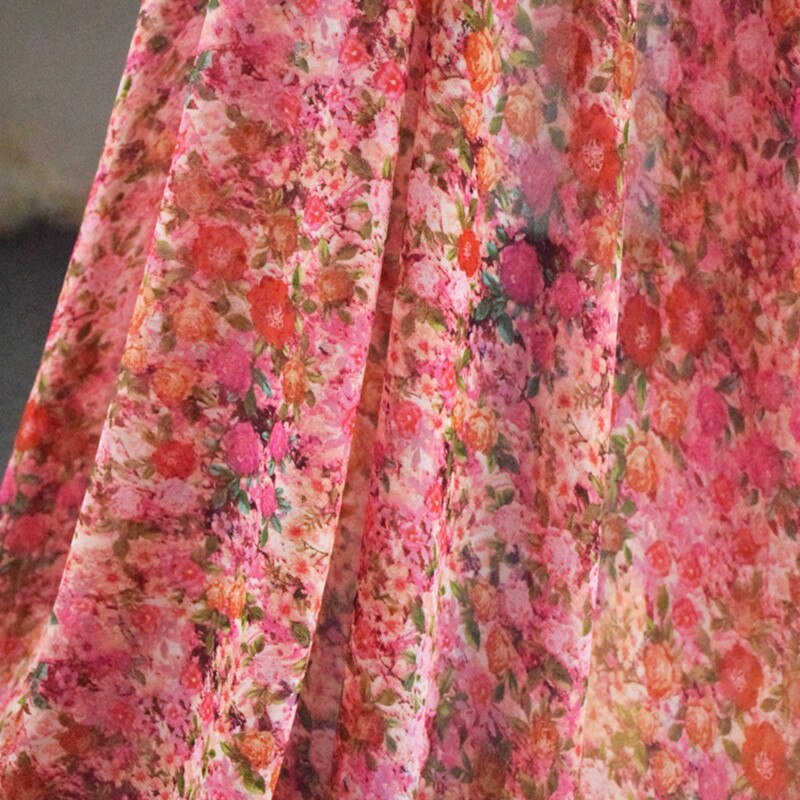 Half Meter Red Colored Flower Print Chiffon Fabric... – Grandado