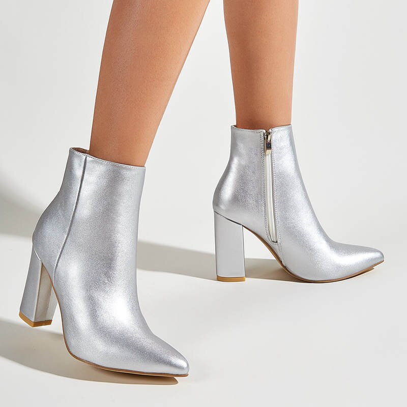 Botines de para mujer, botas Chelsea plateadas con... – Grandado