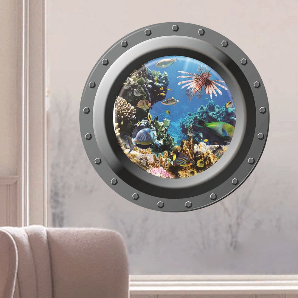 3d window submarine coral fish turtle sea world wa... – Grandado