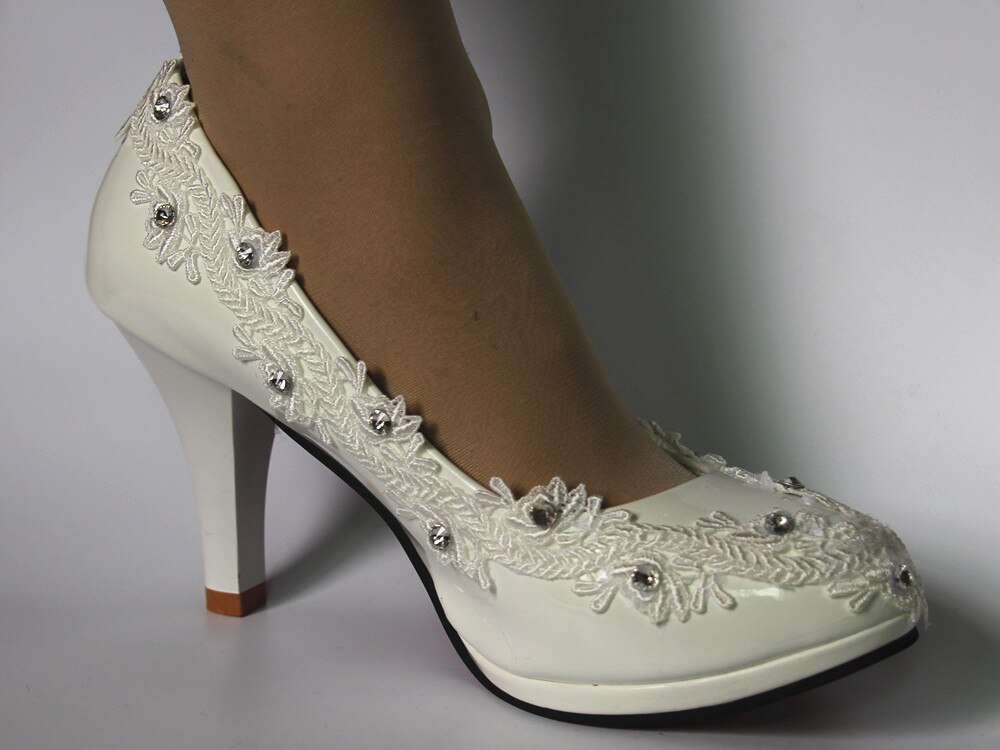 White Lace Sweet Pumps Princess Party Heels Weddin... – Grandado