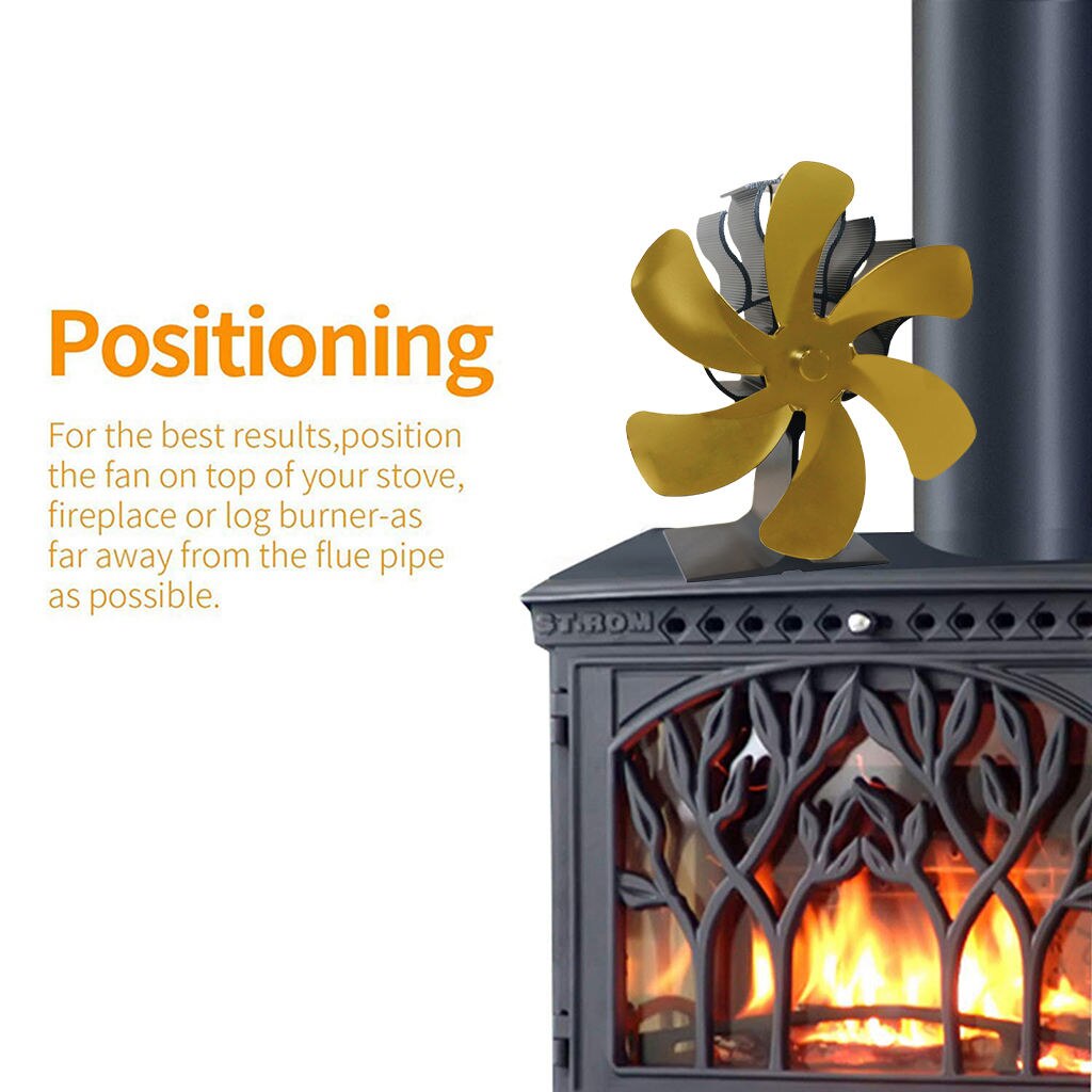6 Blades Heat Powered Stove Fireplace Fan for Home... – Grandado