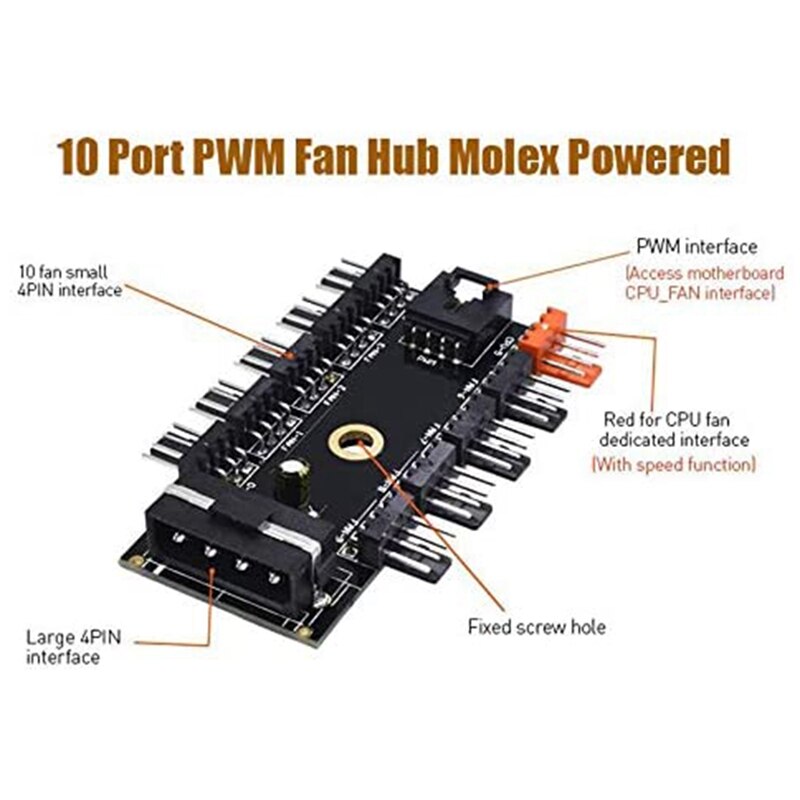 2 Stuks Molex Powered Fan Hub 4-Pin 10 Poort 12V 4... – Vicedeal