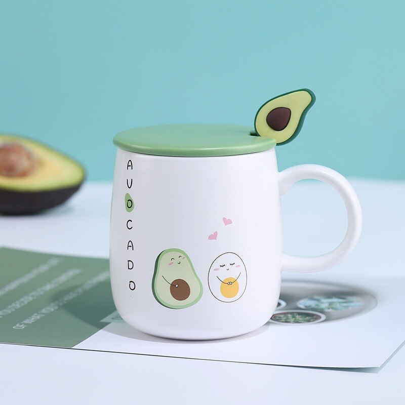 400ML Ceramic Coffee cup Avocado Mug with Lid Spoo... – Grandado