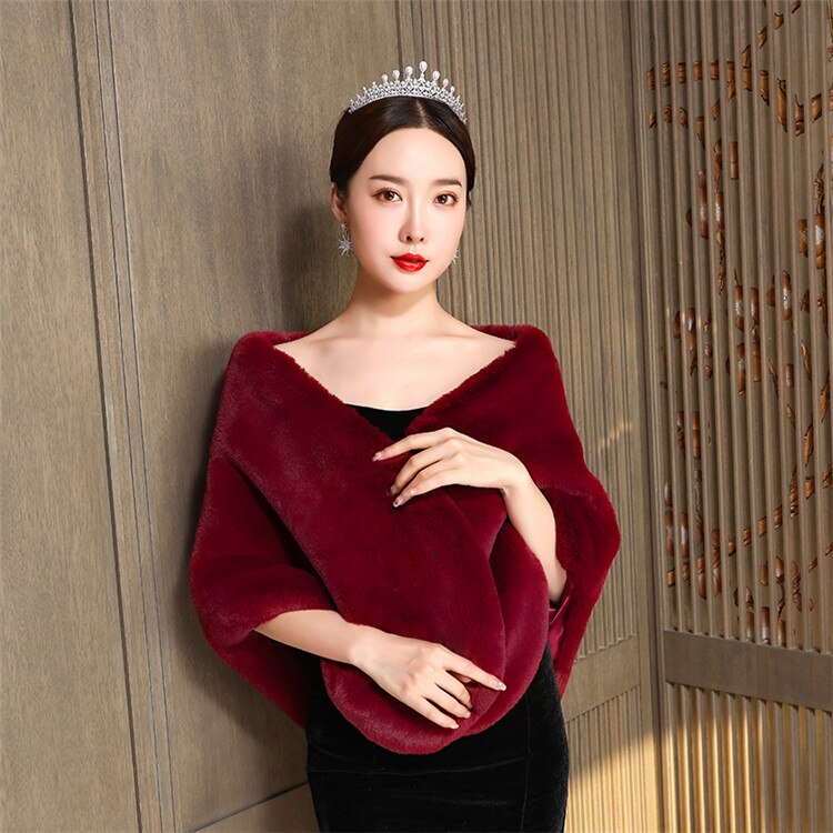 JaneVini Burgundy Wedding Jacket Faux Fur Wrap Bri... – Vicedeal