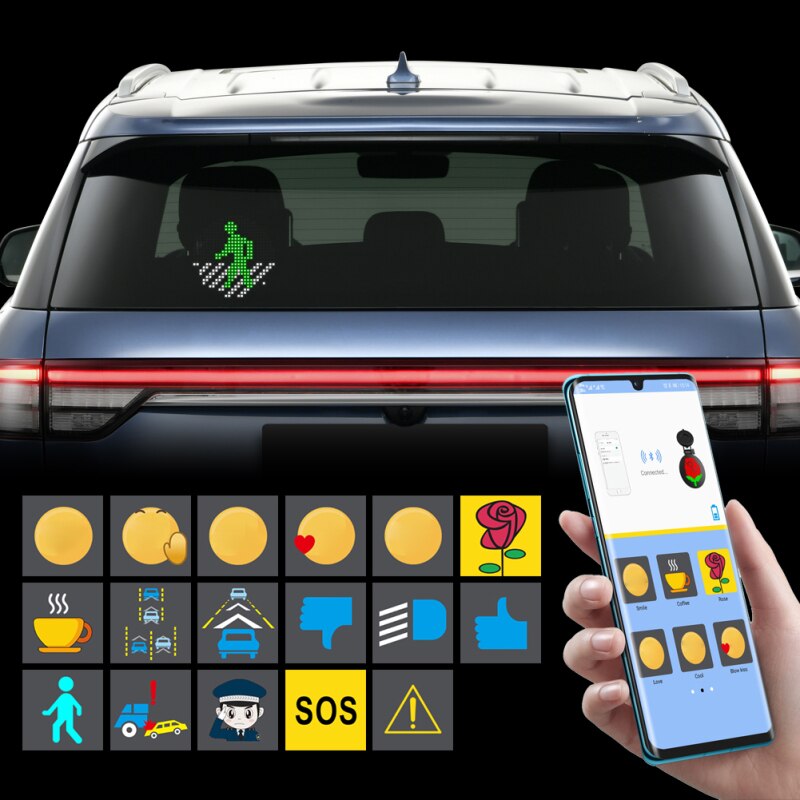 Wireless Car Sign LED Lamp Funny Emotion Light 18 ... – Grandado