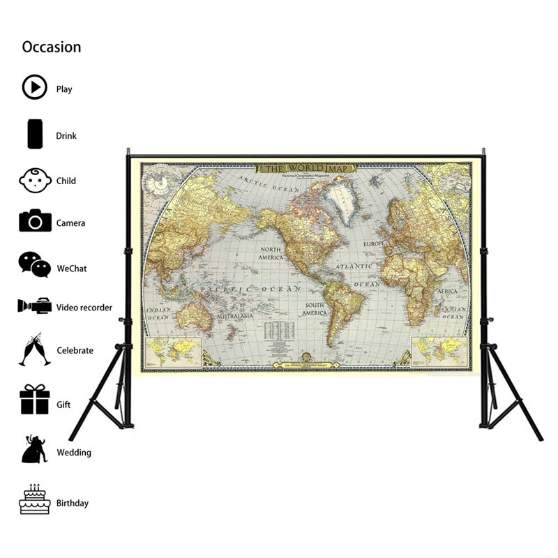 84*59cm The World Retro Map with Details Canvas Pa... – Grandado