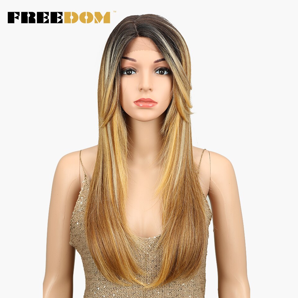 FREEDOM 24 Inch Long Straight Ombre Synthetic Lace... – Grandado