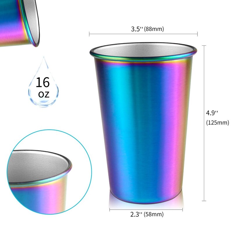 Rainbow Party Cup Stainless Steel Cup 16Oz 5 Piece... – Vicedeal