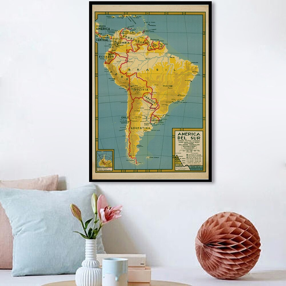 60*90cm The Vintage South America Political Map In... – Grandado