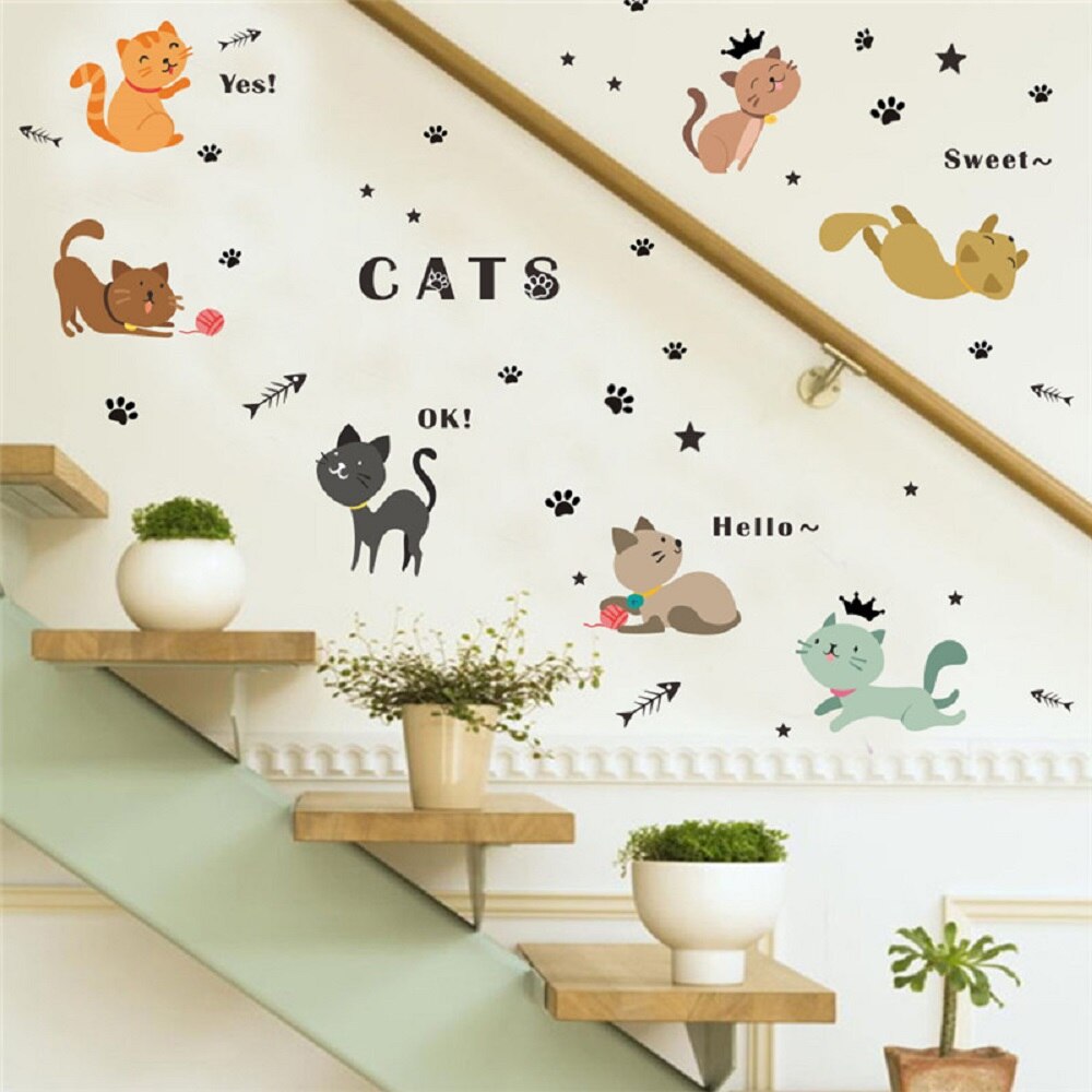 Colorful Cute Cats playing wall Sticker For Kids R... – Grandado