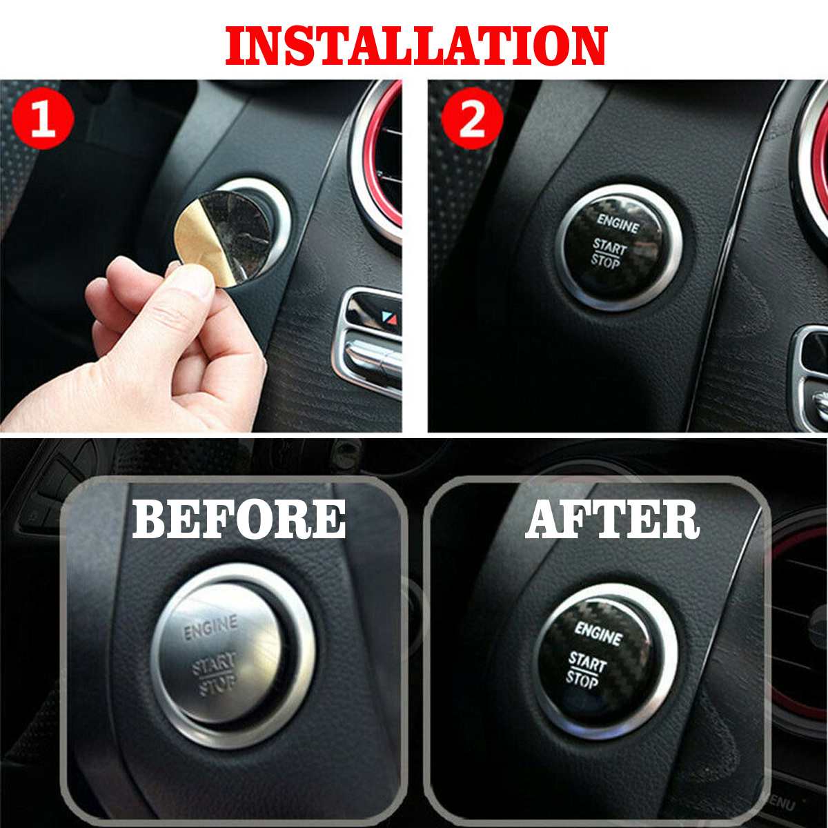 Car Start Stop Engine Push Switch Button w/ Carbon... – Grandado