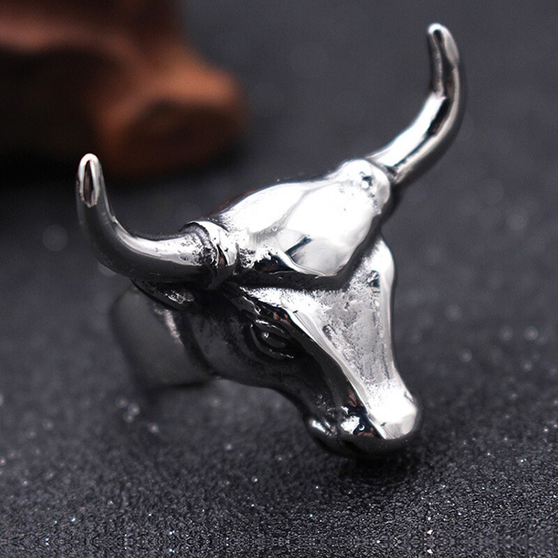Solid Stainless Steel Bull Heads Men Ring Personal... – Grandado