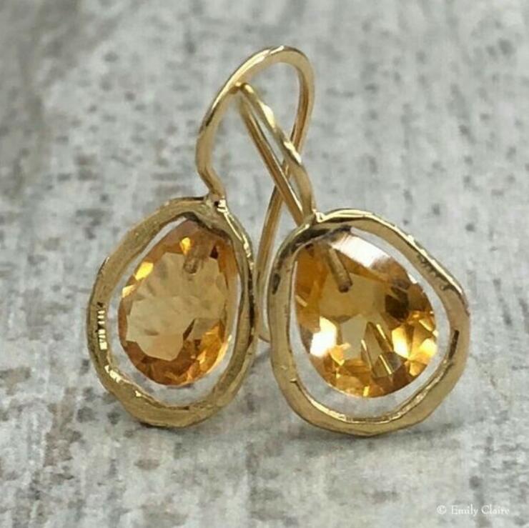 Prachtige Oorbellen Ronde Gele Steen Sieraden Goud... – Vicedeal