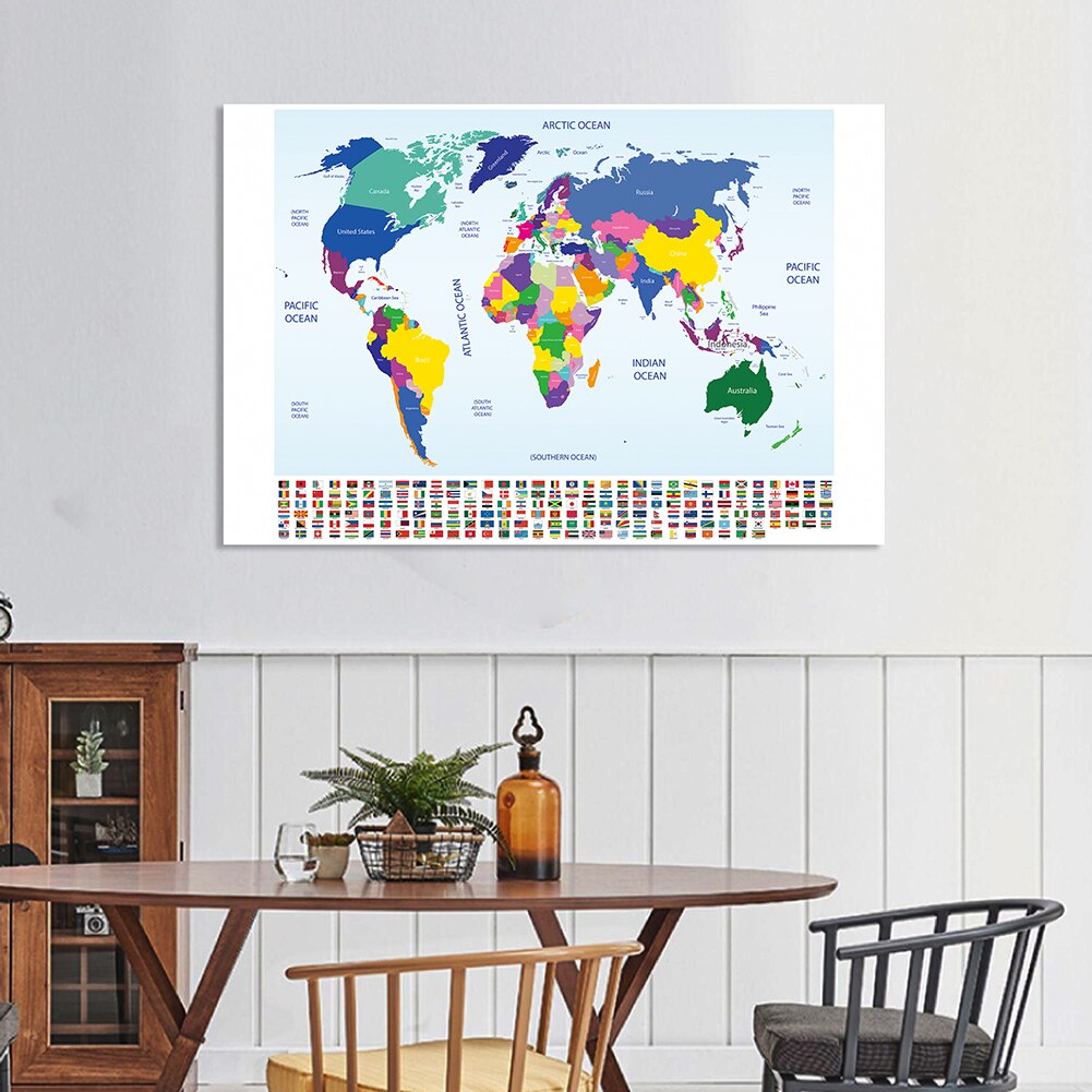 150*100cm The World Map with National Flags Vintag... – Grandado