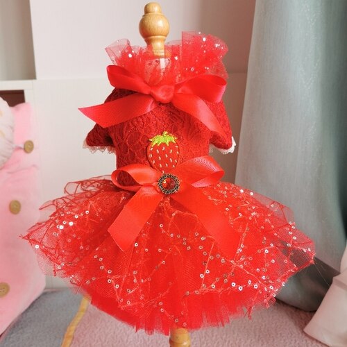 Handmade Pet Dog Clothes Red Shining Sequin Cute S... – Grandado