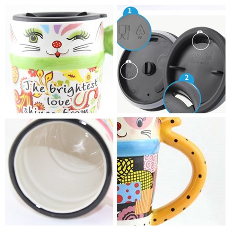 500ml 3D Cat Cartoon Painted Ceramic Cup Coffee Mi... – Vicedeal