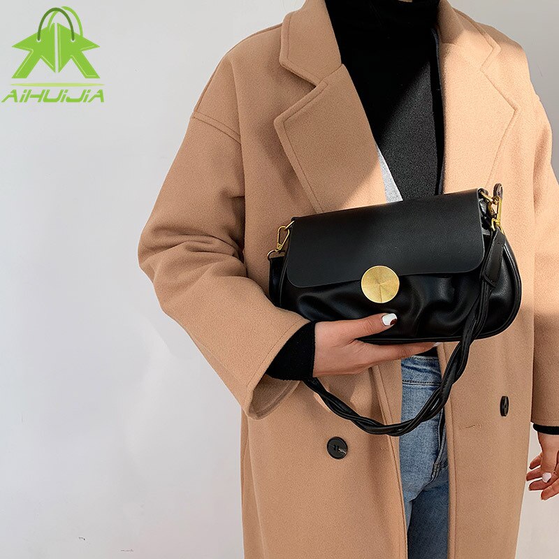 Girls PU Leather Plain Handbag Female Shoulder Bag... – Grandado