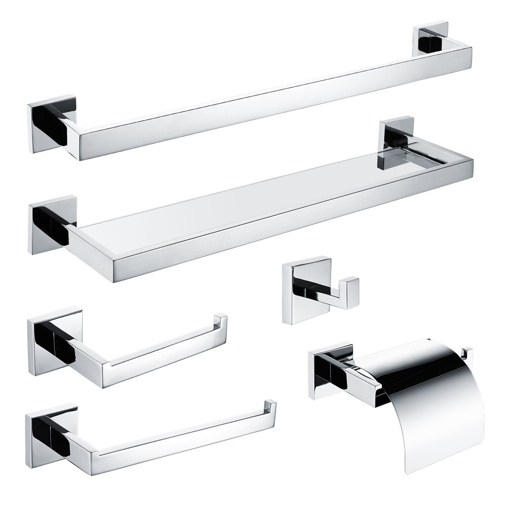 Bathroom Hardware Set Chrome Polished Glass Shelf ... – Grandado