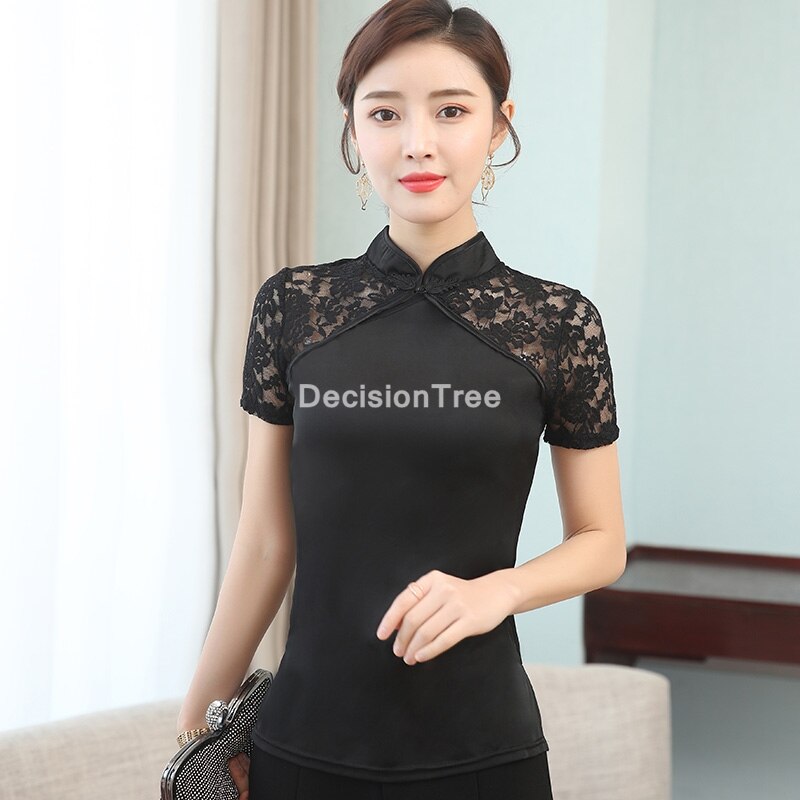 Blusa de seda de estilo chino para mujer, camisa c... – Grandado