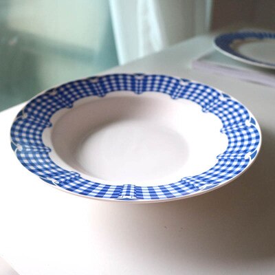 Vintage Blue Plaid Ceramic Plate/Soup Plate Ins Gi... – Vicedeal