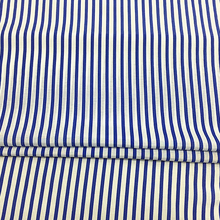 Deep blue and white striped silk cotton blended fa... – Grandado