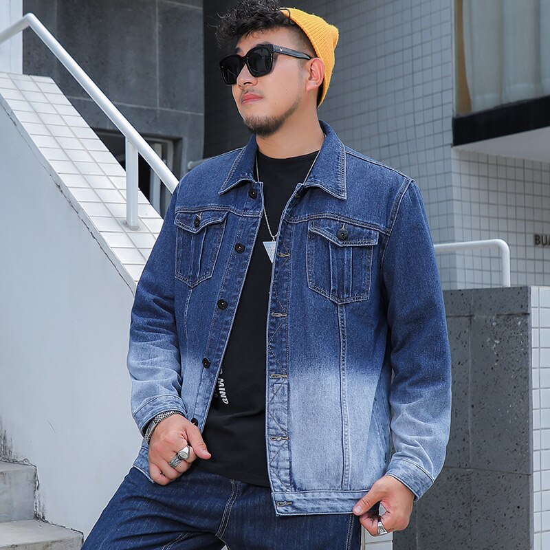 Blauwe Wassen Gradiënt Denim Jas Mannen Trend Stre... – Vicedeal