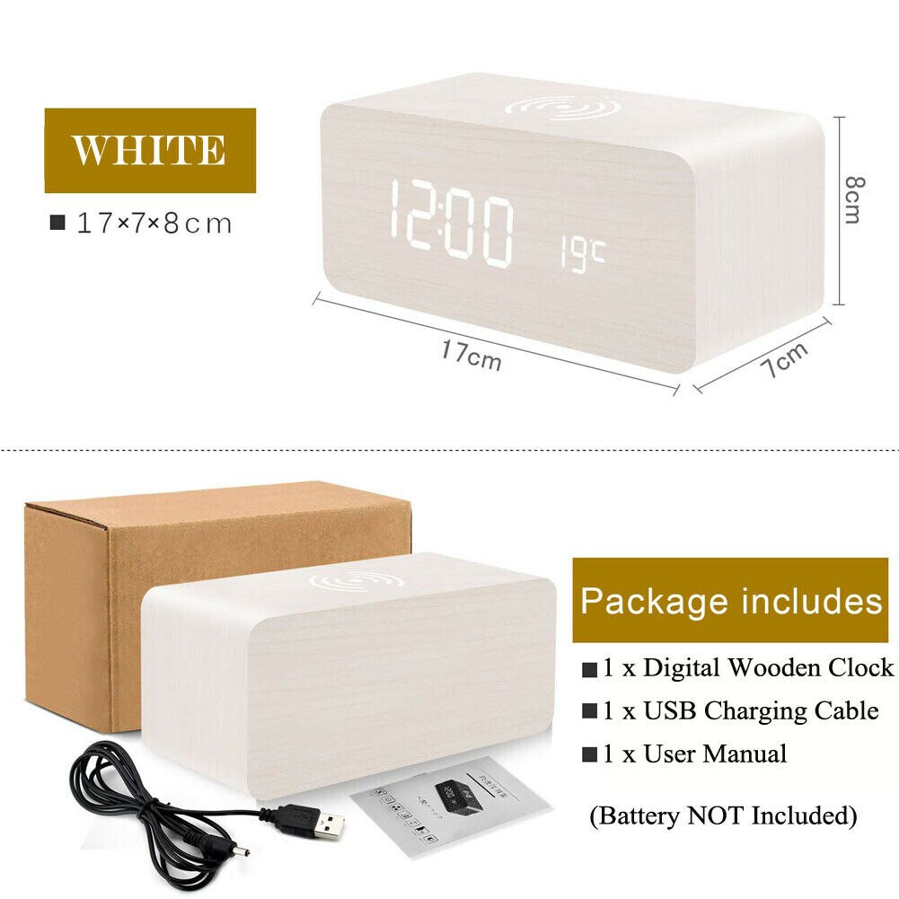 Modern Wooden Wood Digital LED Desk Alarm Clock Th... – Grandado
