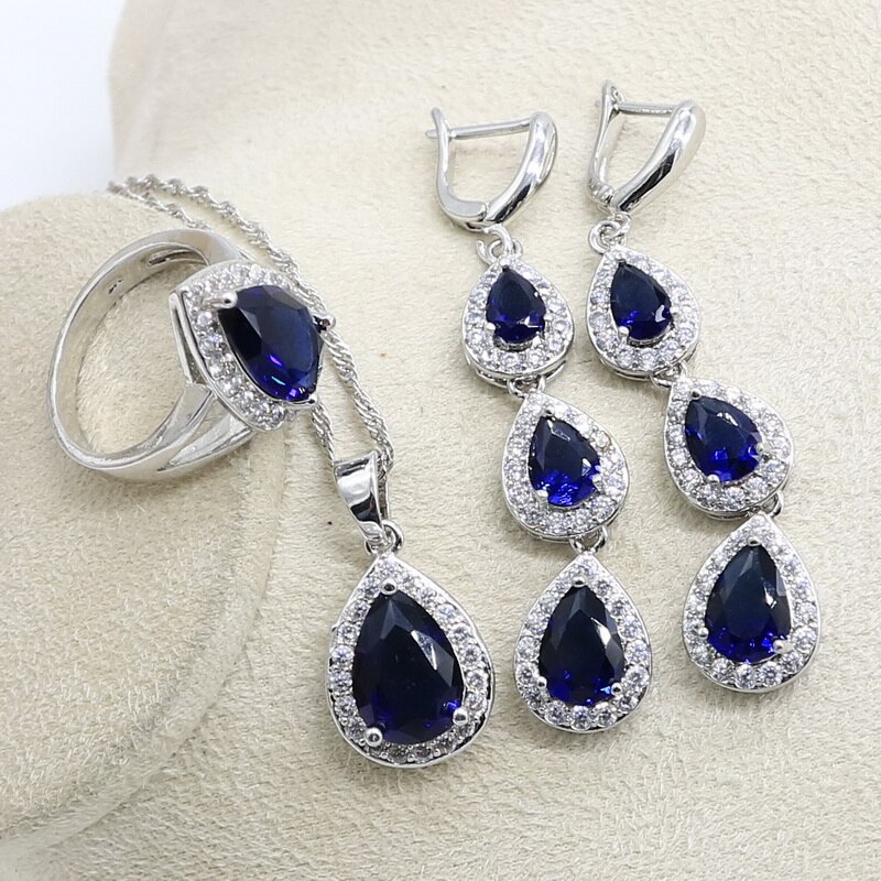 Dames zilverkleurige sieraden klassieke blauwe kub... – Vicedeal