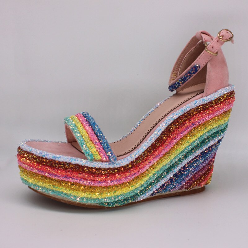 Frauen Peep Toe Pailletten Bling Regenbogen Farben... – Vicedeal