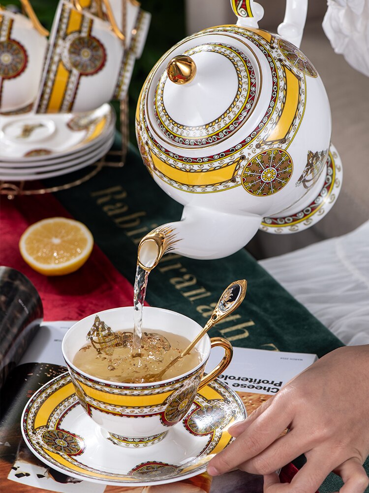 Luxury Gold Bone China Tea Cup Saucer Spoon Set Po... – Vicedeal