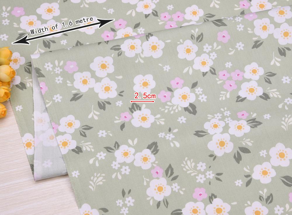 Grønn grå blomst 100% bomull twill stoff, lappete... – Grandado