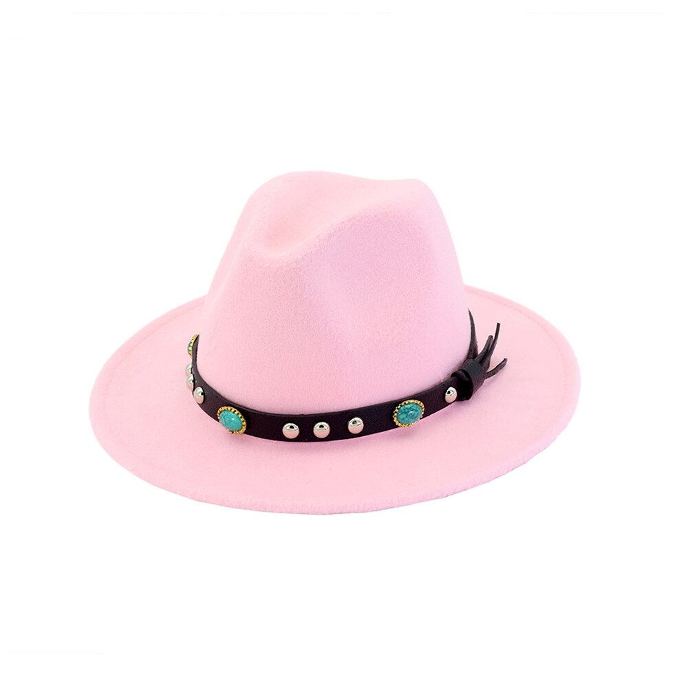 Women Men Wool Fedora Hat With Punk Belt Wide Brim... – Grandado