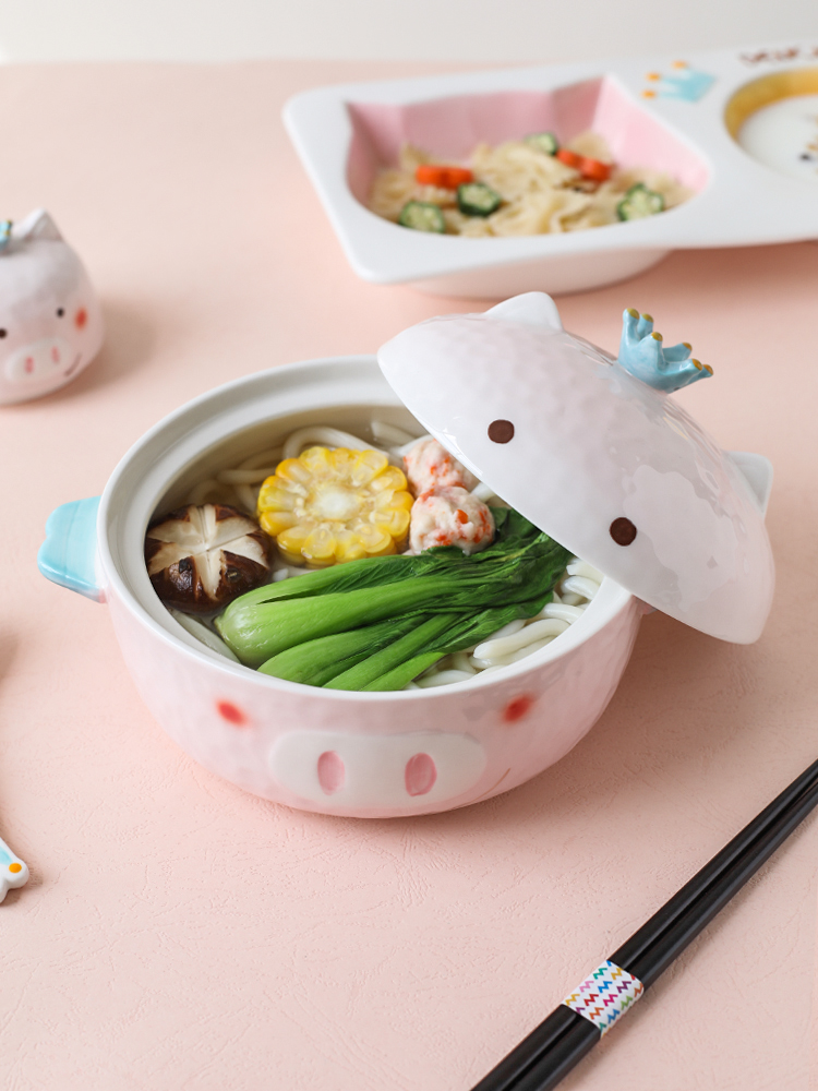 Pig Noodle Bowl With Lid Ceramic Nordic Lovely Hom... – Grandado