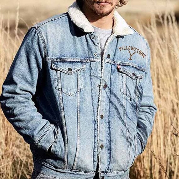 Spring Men's Denim Jacket Printed Fur Collar Denim... – Vicedeal